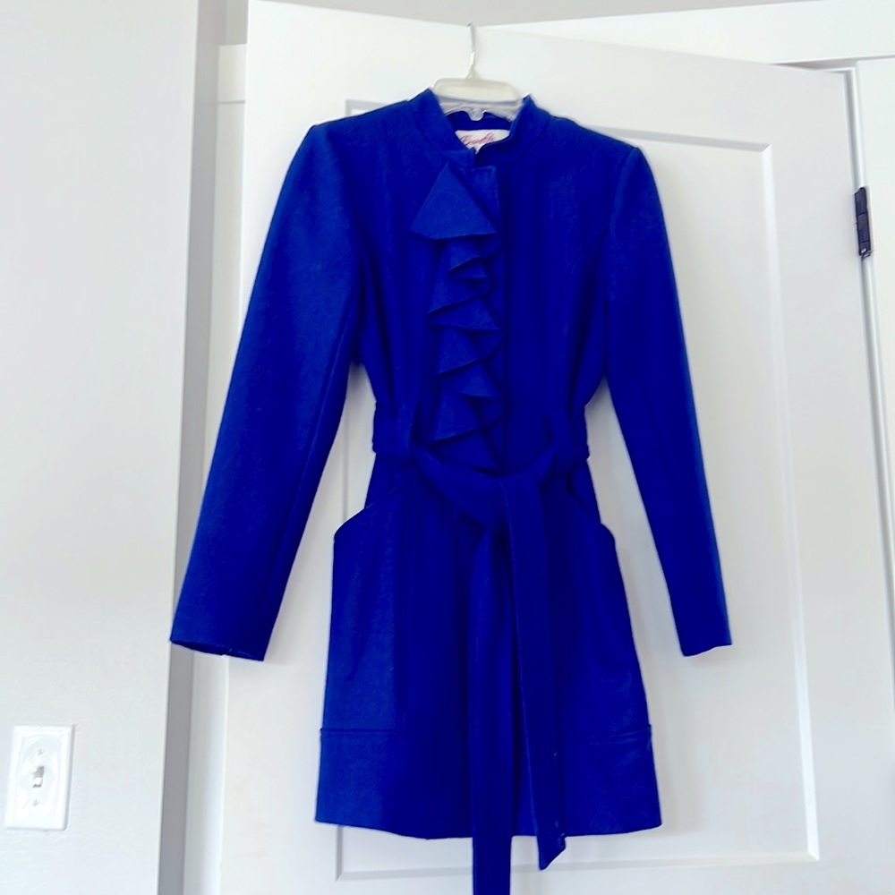 Royal Blue Wool And Poly Trench Coat. - Gem